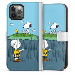 DeinDesign iPhone 12 Pro Max Handy Klapph&uuml;lle Handyh&uuml;lle aus Kunst Leder wei&szlig; Flip Case Peanuts Children Snoopy Sideflip mit Lasche