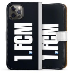 DeinDesign iPhone 12 Pro Max Handy Klapph&uuml;lle Handyh&uuml;lle aus Kunst Leder wei&szlig; Flip Case 1. Fcm 1. Fc Magdeburg Official Licensed Product Sideflip mit Lasche