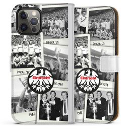 DeinDesign iPhone 12 Pro Max Handy Klapph&uuml;lle Handyh&uuml;lle aus Kunst Leder wei&szlig; Flip Case Retro Official Licensed Product Eintracht Frankfurt Sideflip mit Lasche