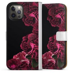 DeinDesign iPhone 12 Pro Max Handy Klapph&uuml;lle Handyh&uuml;lle aus Kunst Leder wei&szlig; Flip Case Vintage Rose Pink Sideflip mit Lasche