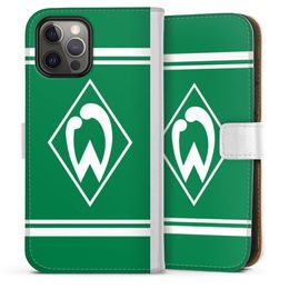 DeinDesign iPhone 12 Pro Max Handy Klapph&uuml;lle Handyh&uuml;lle aus Kunst Leder wei&szlig; Flip Case Sv Werder Bremen Official Licensed Product Logo Sideflip mit Lasche