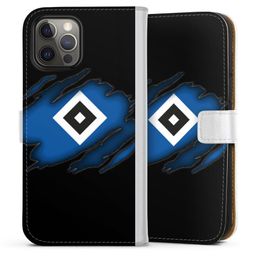 DeinDesign iPhone 12 Pro Max Handy Klapph&uuml;lle Handyh&uuml;lle aus Kunst Leder wei&szlig; Flip Case Official Licensed Product Hsv Hamburger Sv Sideflip mit Lasche