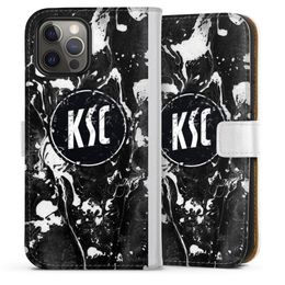 DeinDesign iPhone 12 Pro Max Handy Klapph&uuml;lle Handyh&uuml;lle aus Kunst Leder wei&szlig; Flip Case Karlsruher Sc Ksc Official Licensed Product Sideflip mit Lasche