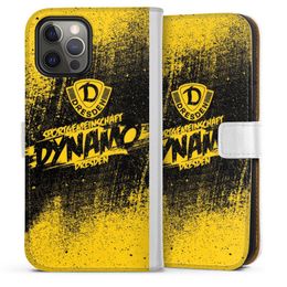 DeinDesign iPhone 12 Pro Max Handy Klapph&uuml;lle Handyh&uuml;lle aus Kunst Leder wei&szlig; Flip Case Logo Official Licensed Product Sg Dynamo Dresden Sideflip mit Lasche