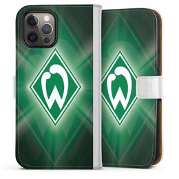 DeinDesign iPhone 12 Pro Max Handy Klapph&uuml;lle Handyh&uuml;lle aus Kunst Leder wei&szlig; Flip Case Sv Werder Bremen Official Licensed Product Coat Of Arms Sideflip mit 
