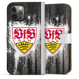 DeinDesign iPhone 12 Pro Max Handy Klapph&uuml;lle Handyh&uuml;lle aus Kunst Leder wei&szlig; Flip Case Official Licensed Product Vfb Stuttgart Bundesliga Sideflip mit Lasche