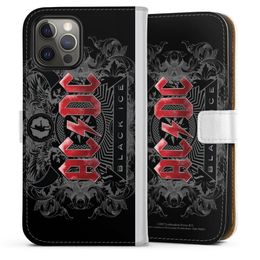 DeinDesign iPhone 12 Pro Max Handy Klapph&uuml;lle Handyh&uuml;lle aus Kunst Leder wei&szlig; Flip Case Merchandise Black Ice Acdc Sideflip mit Lasche