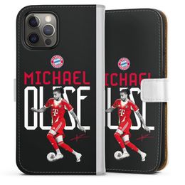 DeinDesign iPhone 12 Pro Max Handy Klapph&uuml;lle Handyh&uuml;lle aus Kunst Leder wei&szlig; Flip Case Official Licensed Product Michael Olise Fc Bayern M&uuml;nchen Sideflip mit 