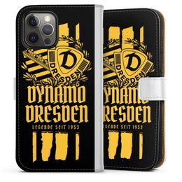 DeinDesign iPhone 12 Pro Max Handy Klapph&uuml;lle Handyh&uuml;lle aus Kunst Leder wei&szlig; Flip Case Sg Dynamo Dresden Statement Sgd Sideflip mit Lasche