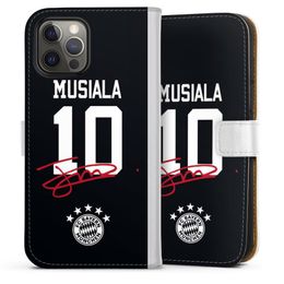DeinDesign iPhone 12 Pro Max Handy Klapph&uuml;lle Handyh&uuml;lle aus Kunst Leder wei&szlig; Flip Case Jamal Musiala Fcb Fc Bayern M&uuml;nchen Sideflip mit Lasche