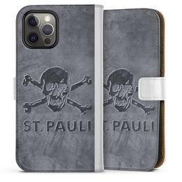 DeinDesign iPhone 12 Pro Max Handy Klapph&uuml;lle Handyh&uuml;lle aus Kunst Leder wei&szlig; Flip Case Logo Fc St. Pauli Concrete Sideflip mit Lasche