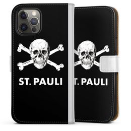 DeinDesign iPhone 12 Pro Max Handy Klapph&uuml;lle Handyh&uuml;lle aus Kunst Leder wei&szlig; Flip Case Totenkopf Fc St. Pauli Official Licensed Product Sideflip mit Lasche