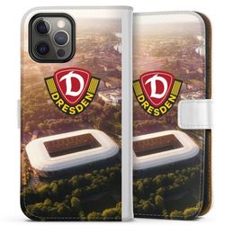 DeinDesign iPhone 12 Pro Max Handy Klapph&uuml;lle Handyh&uuml;lle aus Kunst Leder wei&szlig; Flip Case Sgd Sg Dynamo Dresden Stadium Sideflip mit Lasche