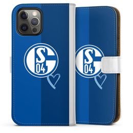 DeinDesign iPhone 12 Pro Max Handy Klapph&uuml;lle Handyh&uuml;lle aus Kunst Leder wei&szlig; Flip Case Heart Schalke 04 Fc Schalke 04 Sideflip mit Lasche