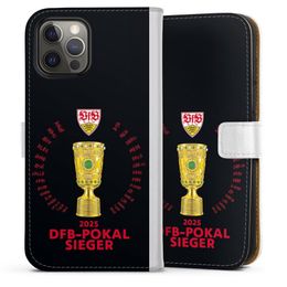 DeinDesign iPhone 12 Pro Max Handy Klapph&uuml;lle Handyh&uuml;lle aus Kunst Leder wei&szlig; Flip Case Trophy Official Licensed Product Vfb Stuttgart Sideflip mit Lasche