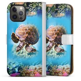 DeinDesign iPhone 12 Pro Max Handy Klapph&uuml;lle Handyh&uuml;lle aus Kunst Leder wei&szlig; Flip Case Ocean Turtle Animals Sideflip mit Lasche