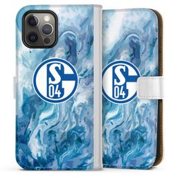 DeinDesign iPhone 12 Pro Max Handy Klapph&uuml;lle Handyh&uuml;lle aus Kunst Leder wei&szlig; Flip Case Logo Fc Schalke 04 Merchandise Sideflip mit Lasche