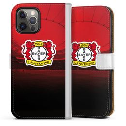 DeinDesign iPhone 12 Pro Max Handy Klapph&uuml;lle Handyh&uuml;lle aus Kunst Leder wei&szlig; Flip Case Bayer 04 Leverkusen Official Licensed Product Stadium Sideflip mit Lasche
