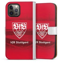 DeinDesign iPhone 12 Pro Max Handy Klapph&uuml;lle Handyh&uuml;lle aus Kunst Leder wei&szlig; Flip Case Stadium Official Licensed Product Vfb Stuttgart Sideflip mit Lasche