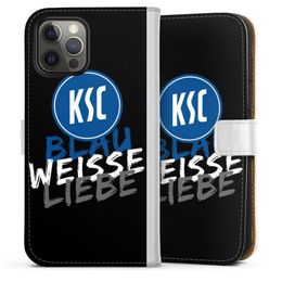 DeinDesign iPhone 12 Pro Max Handy Klapph&uuml;lle Handyh&uuml;lle aus Kunst Leder wei&szlig; Flip Case Ksc Karlsruher Sc Official Licensed Product Sideflip mit Lasche