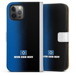 DeinDesign iPhone 12 Pro Max Handy Klapph&uuml;lle Handyh&uuml;lle aus Kunst Leder wei&szlig; Flip Case Logo Official Licensed Product Hsv Sideflip mit Lasche
