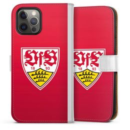 DeinDesign iPhone 12 Pro Max Handy Klapph&uuml;lle Handyh&uuml;lle aus Kunst Leder wei&szlig; Flip Case Logo Official Licensed Product Vfb Stuttgart Sideflip mit Lasche