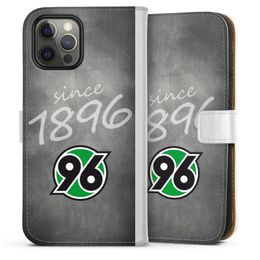 DeinDesign iPhone 12 Pro Max Handy Klapph&uuml;lle Handyh&uuml;lle aus Kunst Leder wei&szlig; Flip Case Hannover 96 H96 Official Licensed Product Sideflip mit Lasche