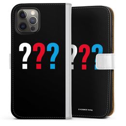 DeinDesign iPhone 12 Pro Max Handy Klapph&uuml;lle Handyh&uuml;lle aus Kunst Leder wei&szlig; Flip Case Official Licensed Product Die Drei ??? Logo Sideflip mit Lasche