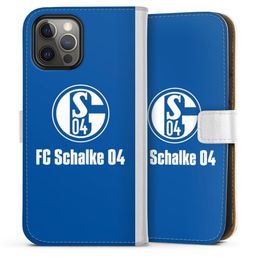 DeinDesign iPhone 12 Pro Max Handy Klapph&uuml;lle Handyh&uuml;lle aus Kunst Leder wei&szlig; Flip Case Fc Schalke 04 Official Licensed Product Logo Sideflip mit Lasche