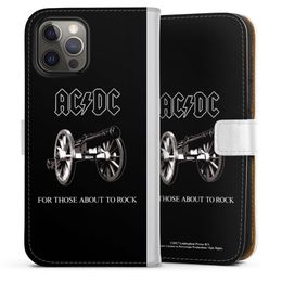 DeinDesign iPhone 12 Pro Max Handy Klapph&uuml;lle Handyh&uuml;lle aus Kunst Leder wei&szlig; Flip Case Music Acdc Merchandise Sideflip mit Lasche