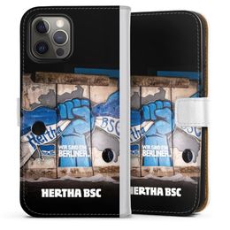 DeinDesign iPhone 12 Pro Max Handy Klapph&uuml;lle Handyh&uuml;lle aus Kunst Leder wei&szlig; Flip Case Hertha Bsc Wall Official Licensed Product Sideflip mit Lasche