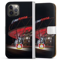 DeinDesign iPhone 12 Pro Max Handy Klapph&uuml;lle Handyh&uuml;lle aus Kunst Leder wei&szlig; Flip Case Official Licensed Product Bayer 04 Leverkusen Stadium Sideflip mit Lasche