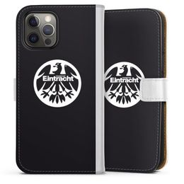 DeinDesign iPhone 12 Pro Max Handy Klapph&uuml;lle Handyh&uuml;lle aus Kunst Leder wei&szlig; Flip Case Logo Eintracht Frankfurt Eagle Sideflip mit Lasche