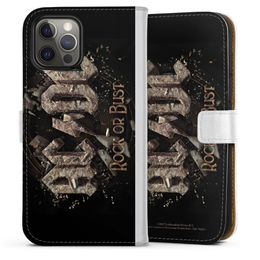 DeinDesign iPhone 12 Pro Max Handy Klapph&uuml;lle Handyh&uuml;lle aus Kunst Leder wei&szlig; Flip Case Rock Or Bust Official Licensed Product Acdc Sideflip mit Lasche