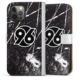 DeinDesign iPhone 12 Pro Max Handy Klapph&uuml;lle Handyh&uuml;lle aus Kunst Leder wei&szlig; Flip Case Hannover 96 H96 Official Licensed Product Sideflip mit Lasche