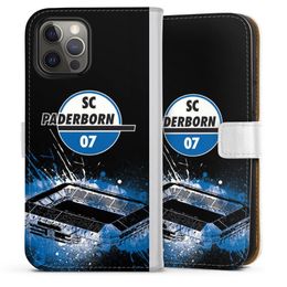 DeinDesign iPhone 12 Pro Max Handy Klapph&uuml;lle Handyh&uuml;lle aus Kunst Leder wei&szlig; Flip Case Official Licensed Product Stadium Sc Paderborn 07 Sideflip mit Lasche