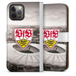 DeinDesign iPhone 12 Pro Max Handy Klapph&uuml;lle Handyh&uuml;lle aus Kunst Leder wei&szlig; Flip Case Official Licensed Product Vfb Stuttgart Stadium Sideflip mit Lasche