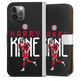 DeinDesign iPhone 12 Pro Max Handy Klapph&uuml;lle Handyh&uuml;lle aus Kunst Leder wei&szlig; Flip Case Fc Bayern M&uuml;nchen Official Licensed Product Harry Kane Sideflip mit 