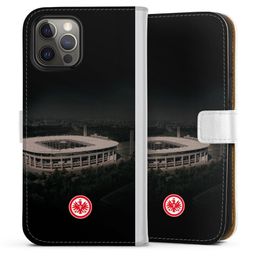 DeinDesign iPhone 12 Pro Max Handy Klapph&uuml;lle Handyh&uuml;lle aus Kunst Leder wei&szlig; Flip Case Stadium Official Licensed Product Eintracht Frankfurt Sideflip mit Lasche
