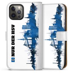 DeinDesign iPhone 12 Pro Max Handy Klapph&uuml;lle Handyh&uuml;lle aus Kunst Leder wei&szlig; Flip Case Hsv Official Licensed Product Bundesliga Sideflip mit Lasche