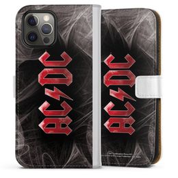 DeinDesign iPhone 12 Pro Max Handy Klapph&uuml;lle Handyh&uuml;lle aus Kunst Leder wei&szlig; Flip Case Merchandise Acdc Logo Sideflip mit Lasche