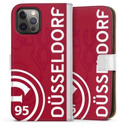 DeinDesign iPhone 12 Pro Max Handy Klapph&uuml;lle Handyh&uuml;lle aus Kunst Leder wei&szlig; Flip Case Lettering F95 Fortuna D&uuml;sseldorf Sideflip mit Lasche