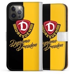 DeinDesign iPhone 12 Pro Max Handy Klapph&uuml;lle Handyh&uuml;lle aus Kunst Leder wei&szlig; Flip Case Sg Dynamo Dresden Official Licensed Product Sgd Sideflip mit Lasche