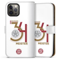 DeinDesign iPhone 12 Pro Max Handy Klapph&uuml;lle Handyh&uuml;lle aus Kunst Leder wei&szlig; Flip Case Master Official Licensed Product Fc Bayern M&uuml;nchen Sideflip mit Lasche