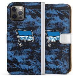 DeinDesign iPhone 12 Pro Max Handy Klapph&uuml;lle Handyh&uuml;lle aus Kunst Leder wei&szlig; Flip Case Flag Hertha Bsc Logo Sideflip mit Lasche