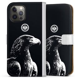 DeinDesign iPhone 12 Pro Max Handy Klapph&uuml;lle Handyh&uuml;lle aus Kunst Leder wei&szlig; Flip Case Attila Official Licensed Product Eintracht Frankfurt Sideflip mit Lasche