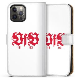 DeinDesign iPhone 12 Pro Max Handy Klapph&uuml;lle Handyh&uuml;lle aus Kunst Leder wei&szlig; Flip Case Official Licensed Product Lettering Vfb Stuttgart Sideflip mit Lasche