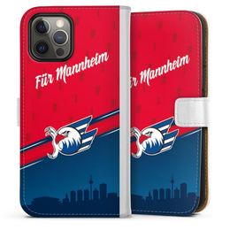 DeinDesign iPhone 12 Pro Max Handy Klapph&uuml;lle Handyh&uuml;lle aus Kunst Leder wei&szlig; Flip Case Sports Adler Mannheim Logo Sideflip mit Lasche