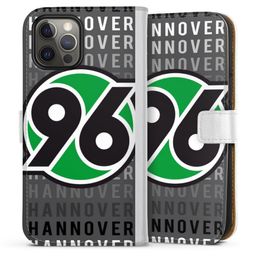 DeinDesign iPhone 12 Pro Max Handy Klapph&uuml;lle Handyh&uuml;lle aus Kunst Leder wei&szlig; Flip Case H96 Hannover 96 Official Licensed Product Sideflip mit Lasche