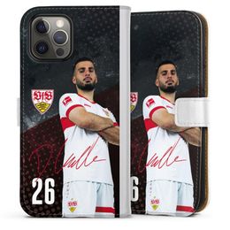 DeinDesign iPhone 12 Pro Max Handy Klapph&uuml;lle Handyh&uuml;lle aus Kunst Leder wei&szlig; Flip Case Official Licensed Product Deniz Undav Vfb Stuttgart Sideflip mit Lasche